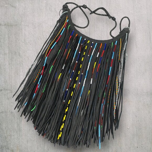 Kobler | Bags | Kobler Gypsy Glass Beaded Fringe Large Leather Bag ...